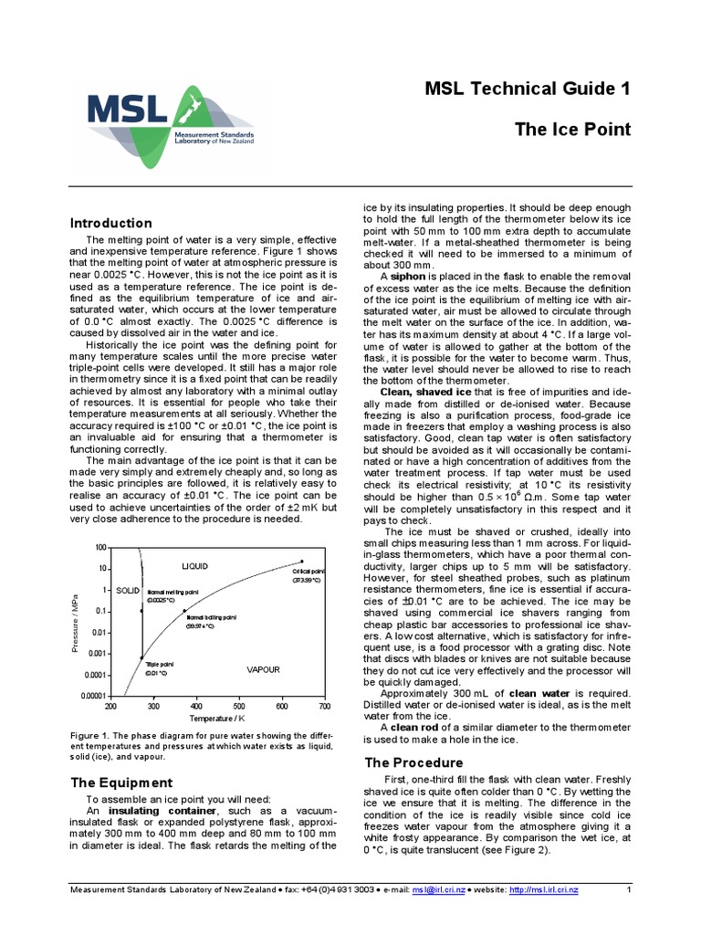 MSL Technical Guide 1 The Ice Point: Liquid | PDF | Thermometer | Celsius