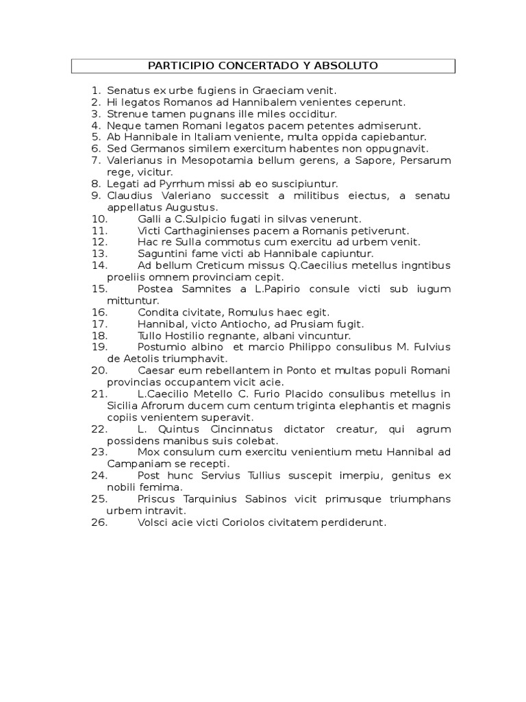 Participio Concertado y Absoluto Latin 2º Bach.2012-2013 | PDF