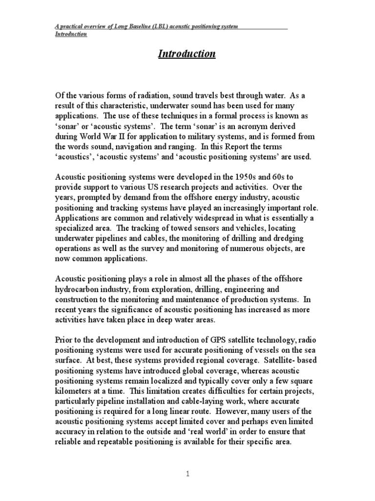 A Practical Overview of Long Baseline (LBL) Acoustic Positioning System ...