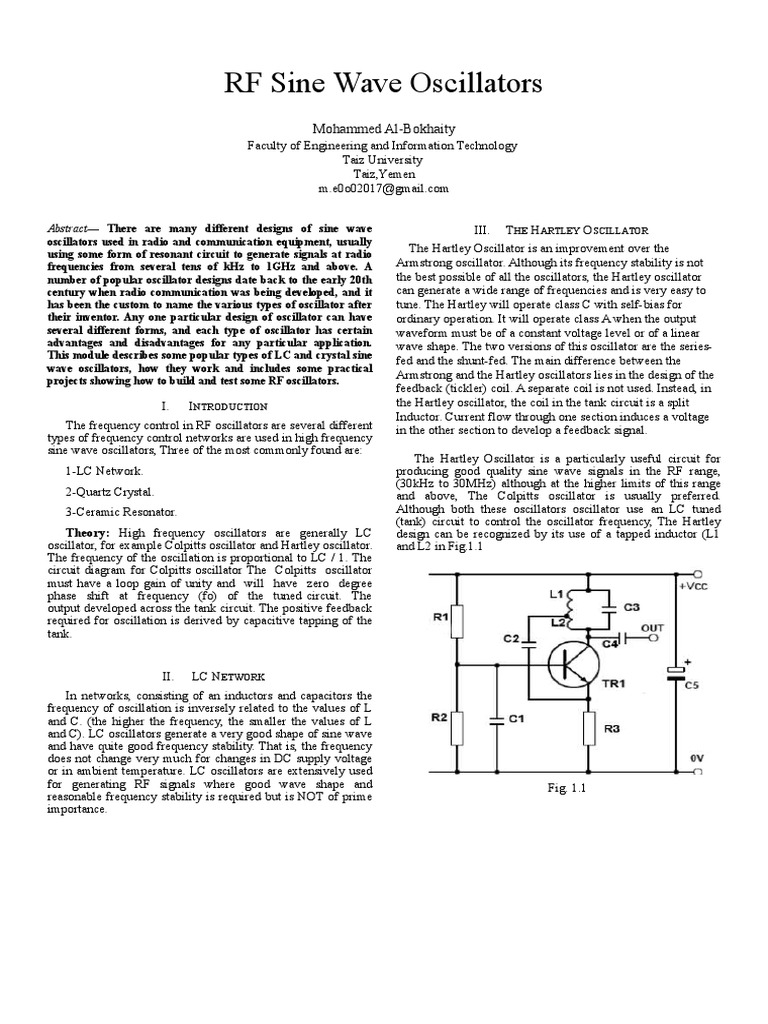 RF Sine Wave Oscillators | PDF | Electronic Oscillator | Inductor
