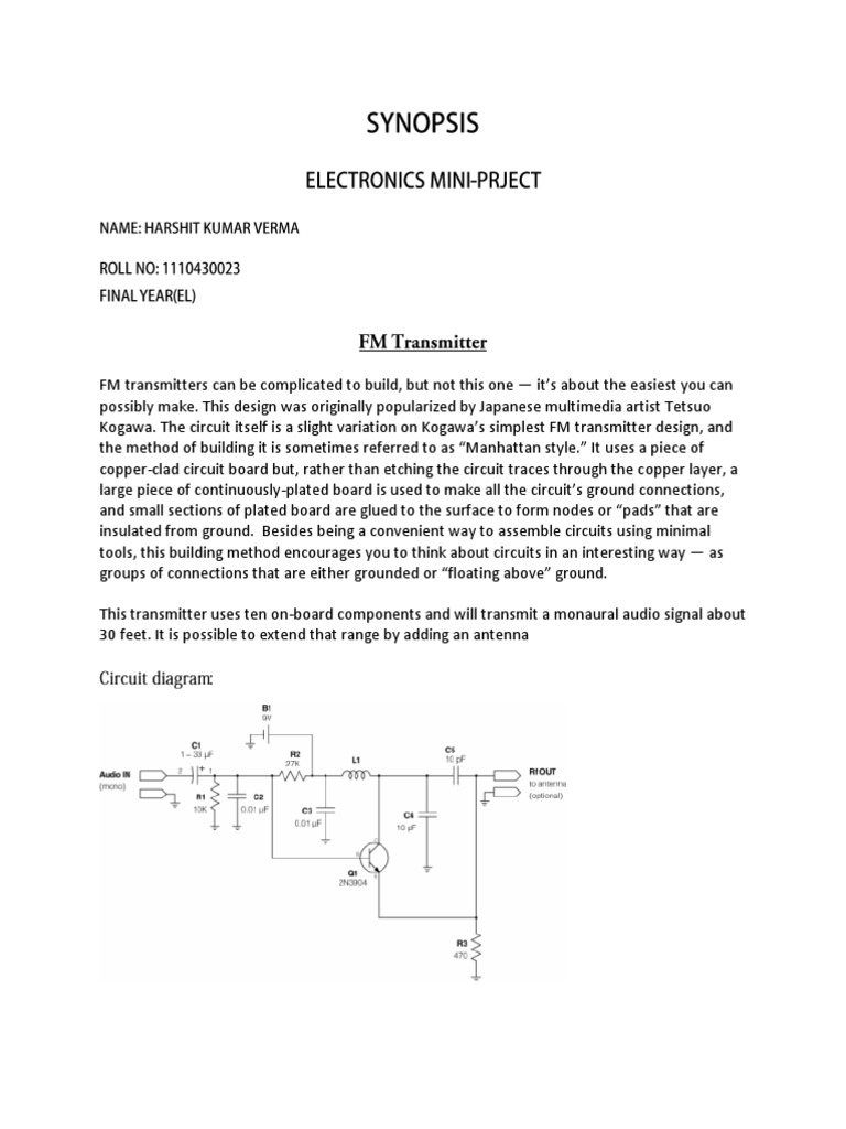 Mini Project FM Transmitter | PDF | Transmitter | Frequency Modulation
