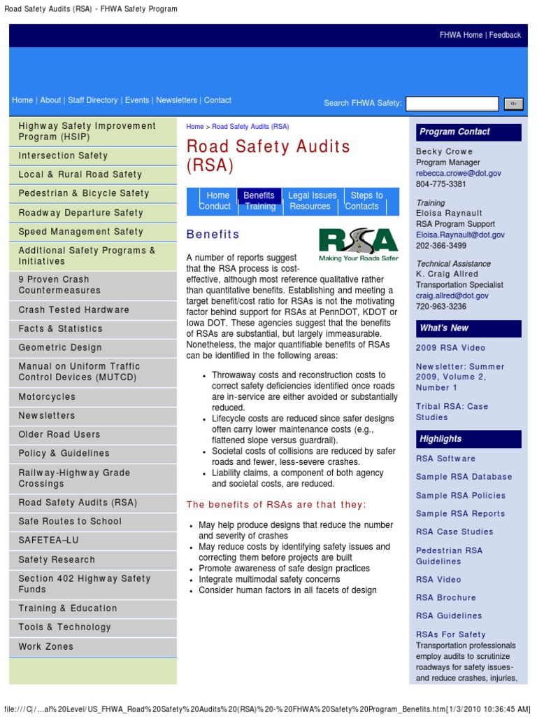 Us - Fhwa - Road Safety Audits (Rsa) - Fhwa Safety Program - Benefits ...