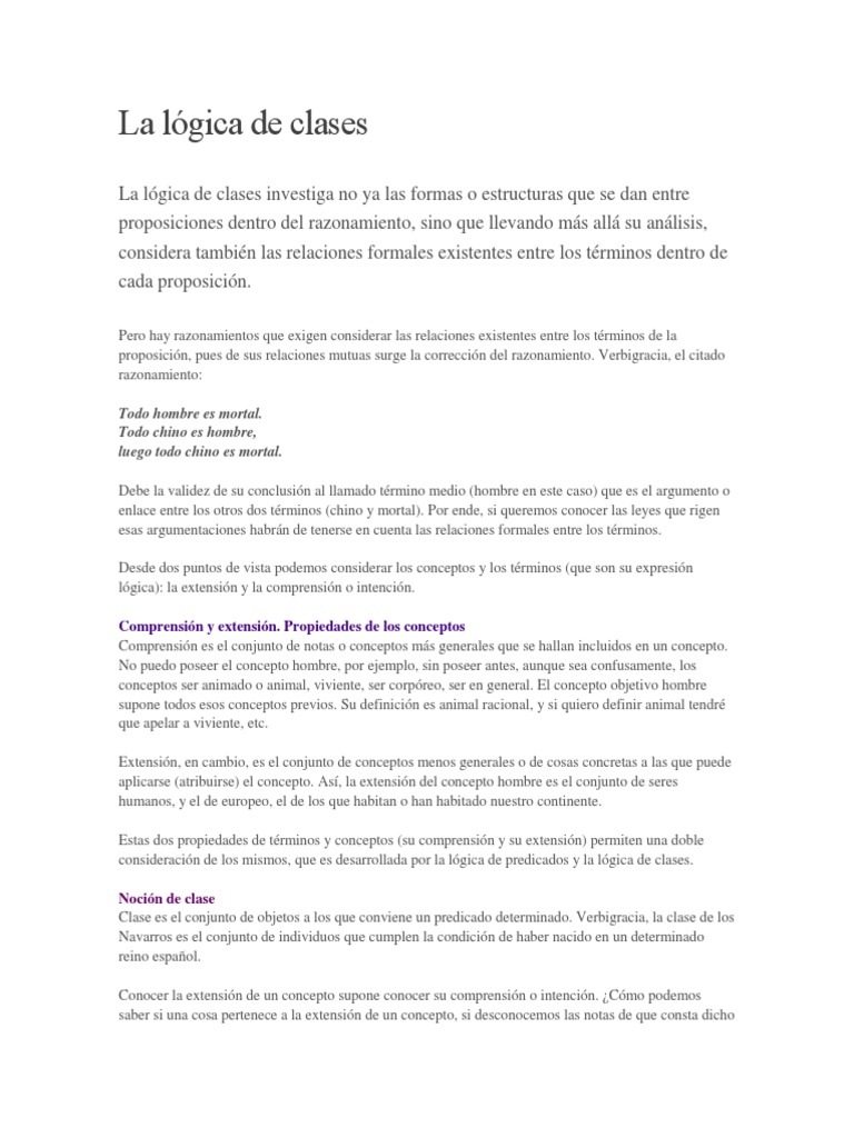 La Lógica de Clases | PDF | Proposición | Lógica de primer orden