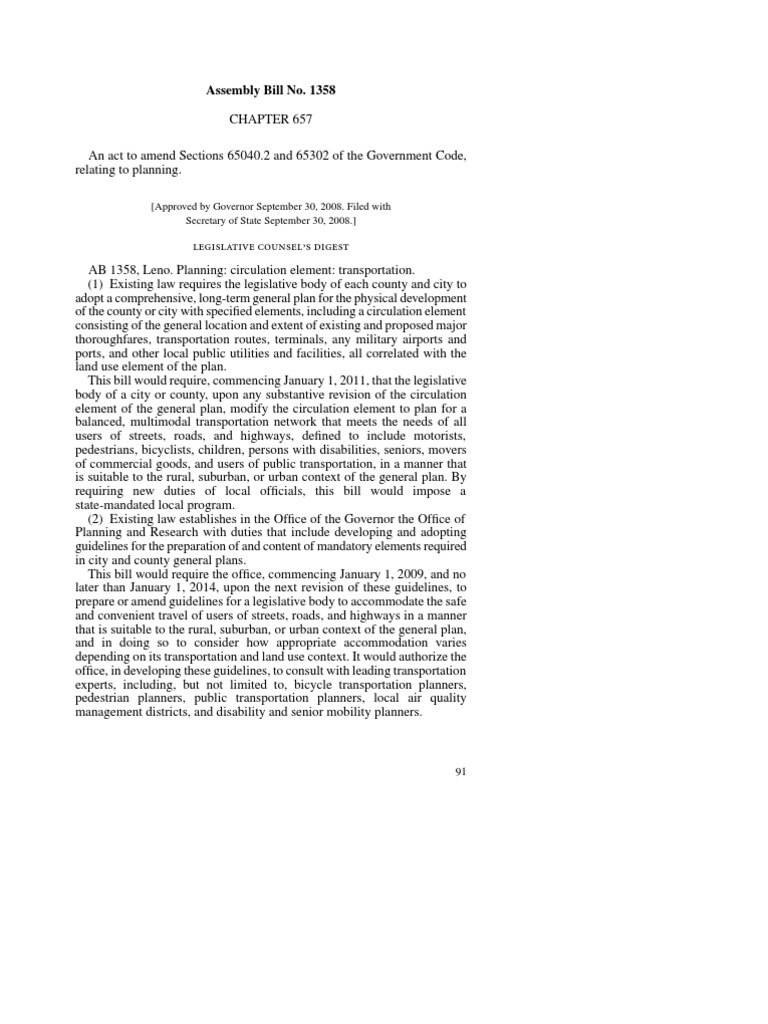 Cal - Complete Streets Act - Government Code - Ab - 1358 - Bill ...