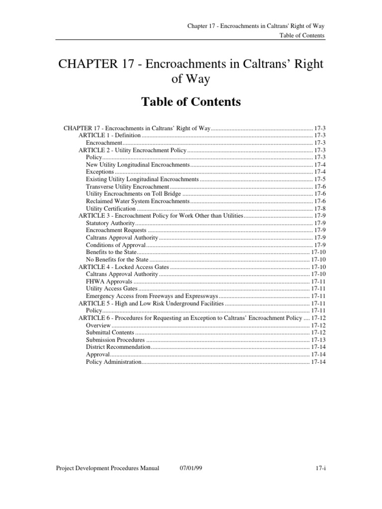 Cal - Dot - Encroachments in Caltrans' Right of Way - Chapt17 | PDF ...