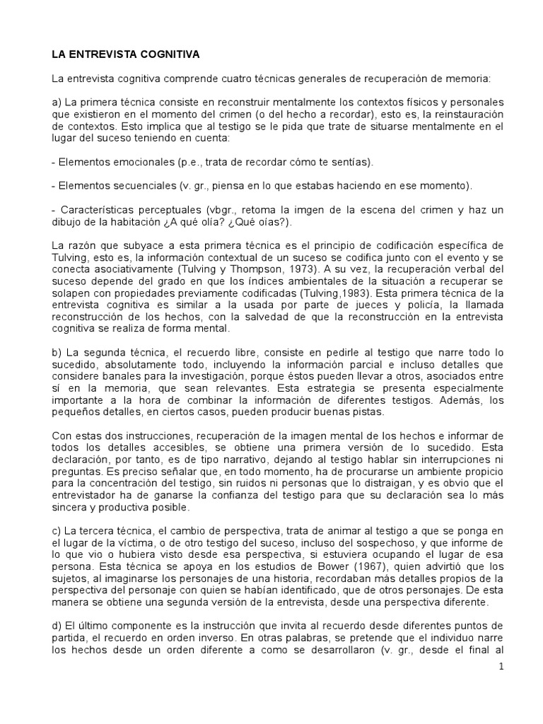 La Entrevista Cognitiva | Psique (psicología) | Simulación