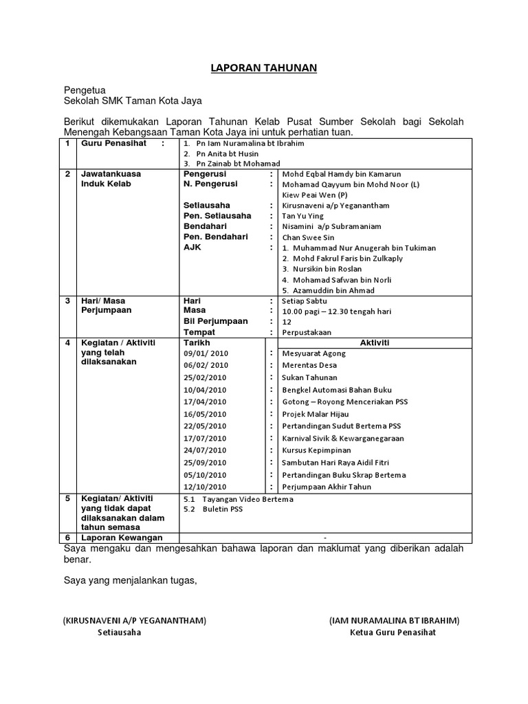 Contoh Laporan Tahunan Pendidikan Khas - JuanoiBurnett