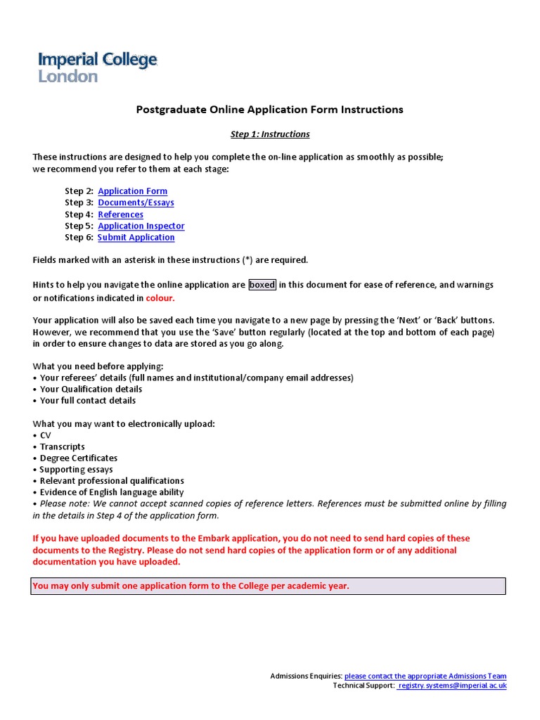 Postgraduate Online Application Form Instructions | PDF | University ...