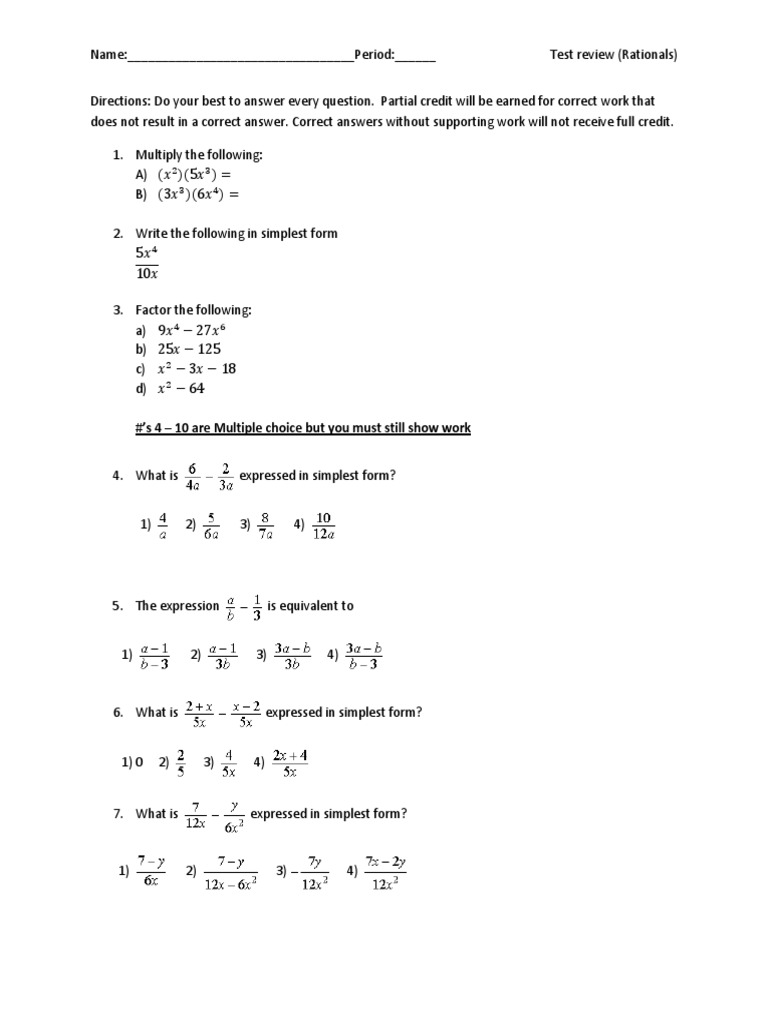 Rational Expressions Test Review | PDF | Teaching Methods & Materials