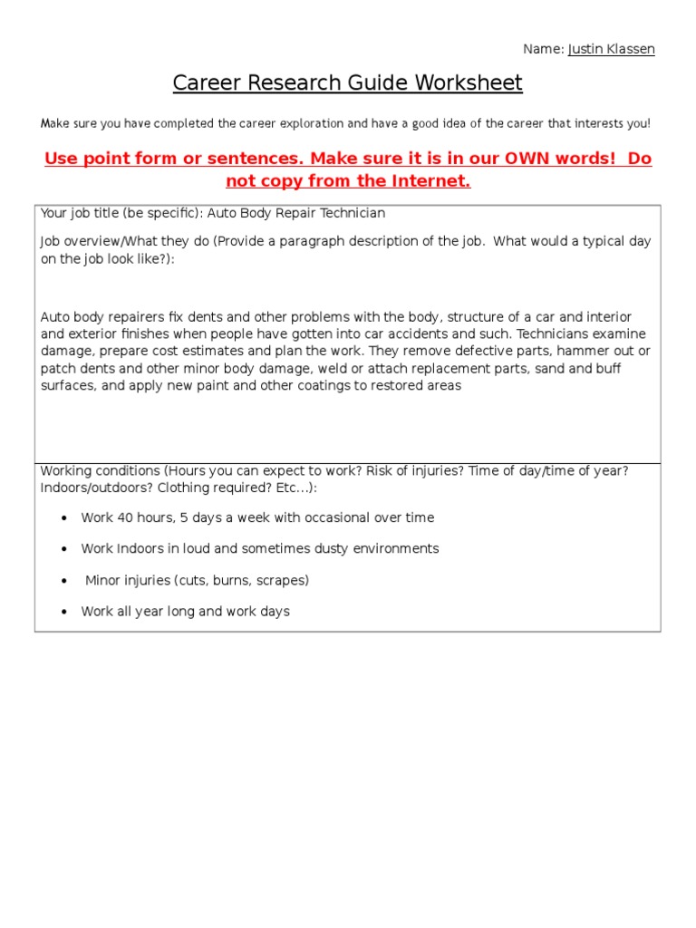 Career Research Guide Worksheet2013 | PDF | Labour | Employment