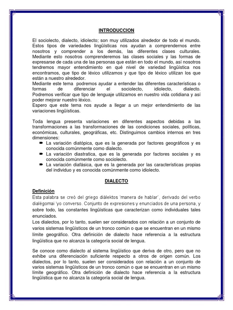 Dialecto y Sociolecto | PDF | Dialecto | Sociolingüística