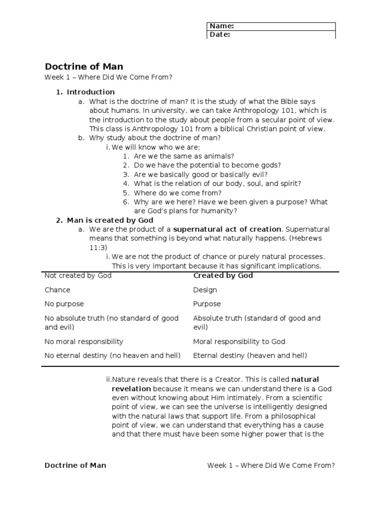 Doctrine of Man, Part 1 - Where Do We Come From? (Teaching Notes) | PDF ...