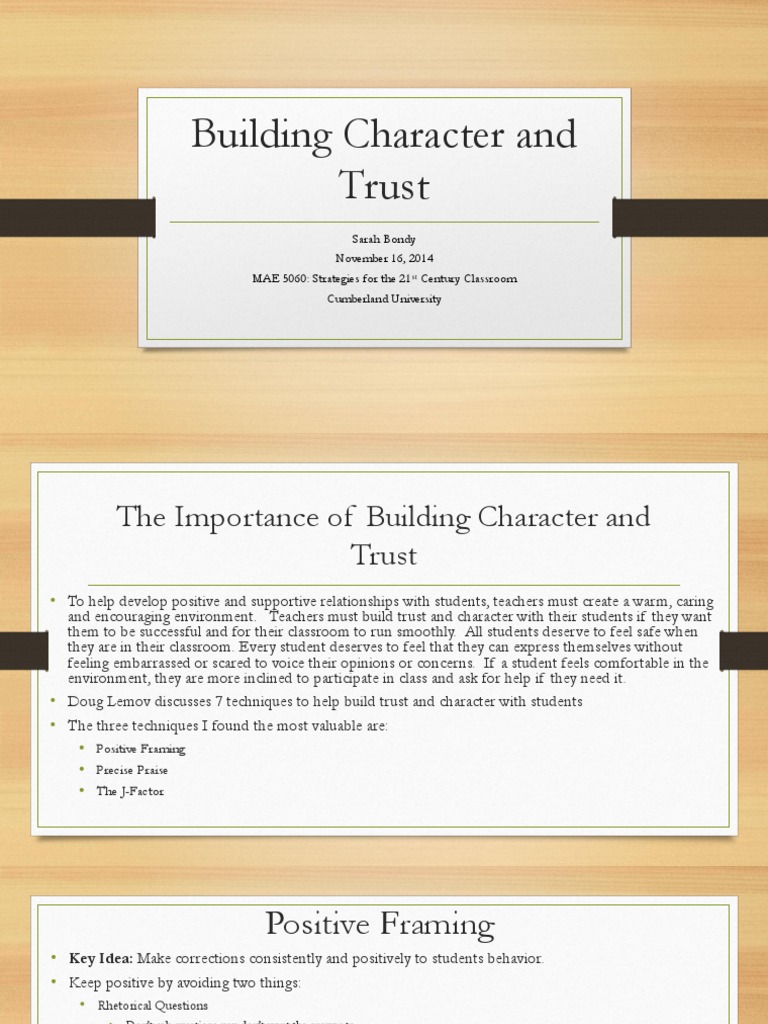 Building Trust and Character in Classrooms | PDF | Framing (Social ...