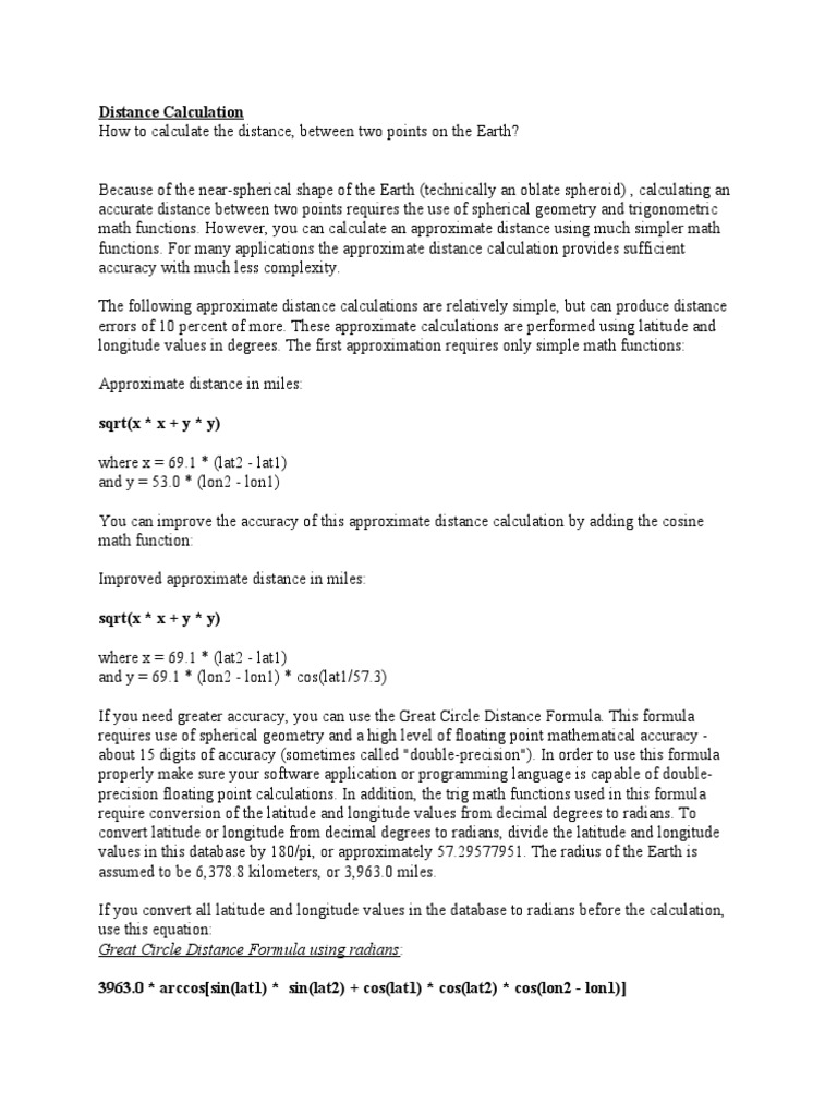 Calculate Distance Between Earth Points | PDF | Sine | Trigonometric ...