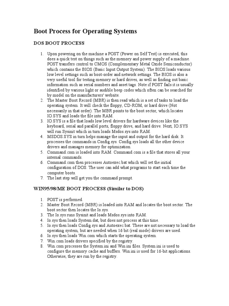 Boot Process For DOS and Windows | PDF | Booting | Bios