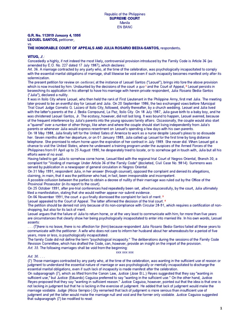 Psychological Incapacity Cases | PDF | Annulment | Marriage