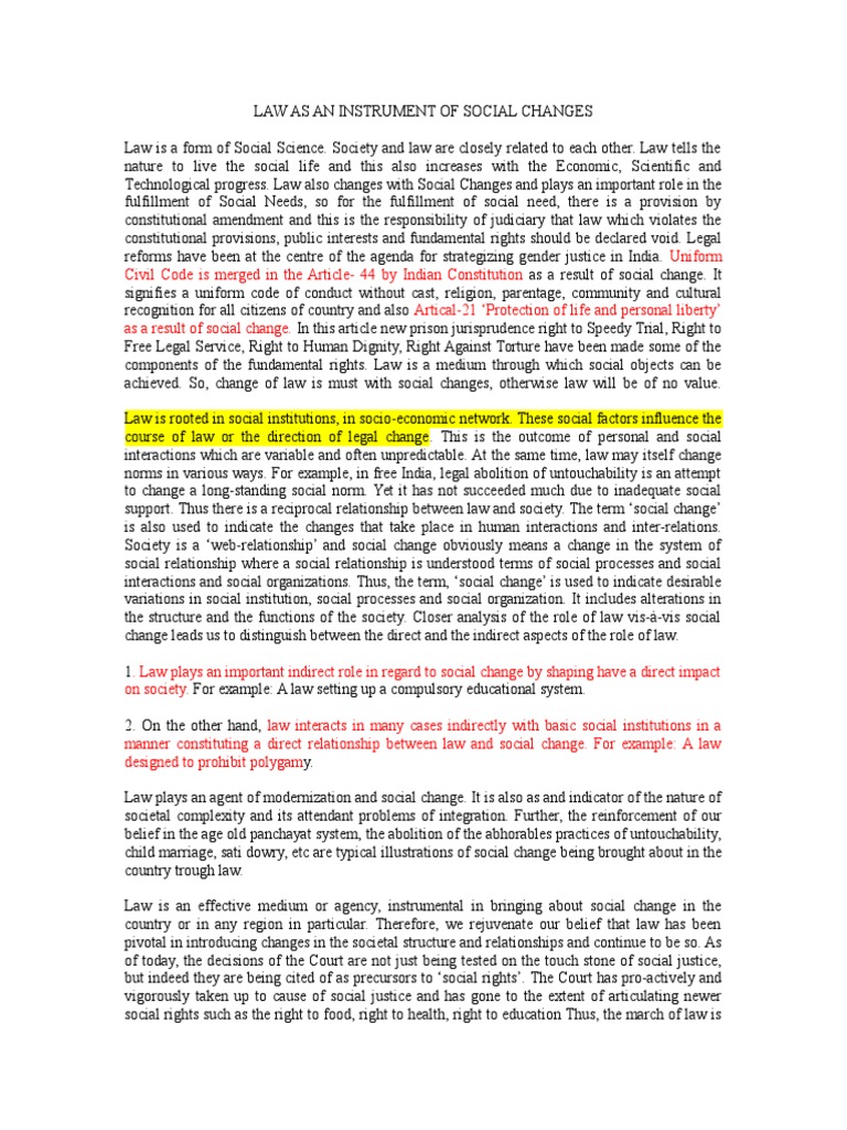 P-Law As An Instrument of Social Change-India Context | Download Free ...