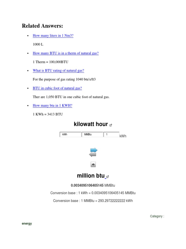 Related Answers:: How Many Liters in 1 Nm3? | PDF | British Thermal ...