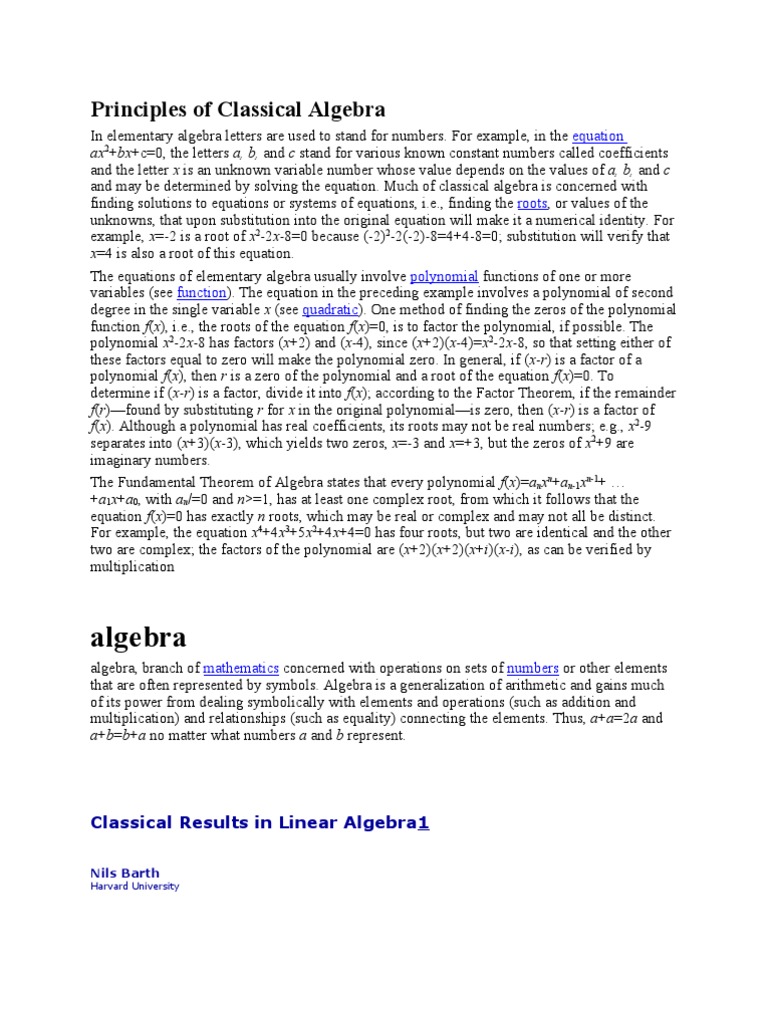 Principles of Classical Algebra | PDF | Polynomial | Zero Of A Function
