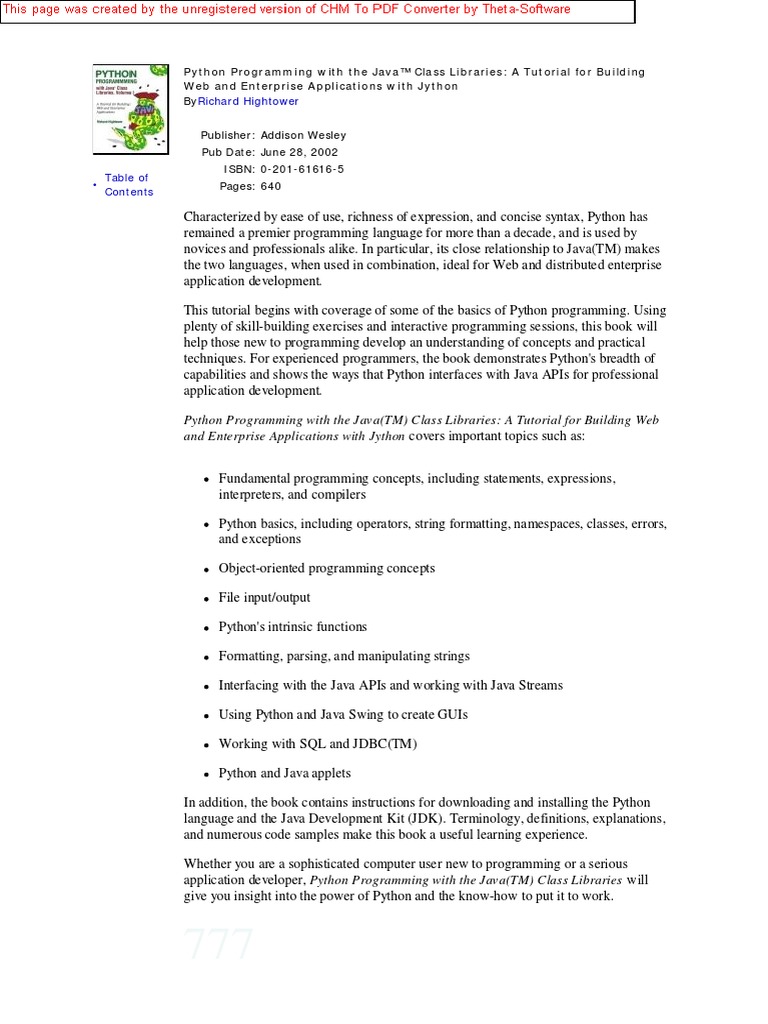 Python Programming With The Java Class Libraries A Tutoria Pdf Java Programming Language