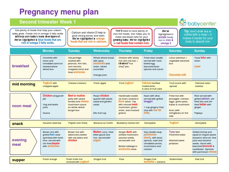 Second Trimester Meal Plan Guide | PDF | Food And Drink | Eating ...