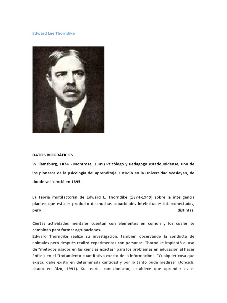 Edward Lee Thorndike Teoria de Inteligencia | PDF | Acción (filosofía) | Neuropsicología