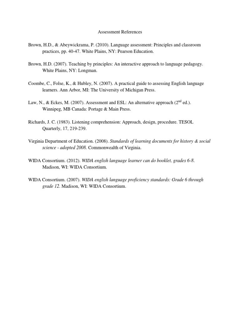 Assessment References | PDF | Language Arts & Discipline