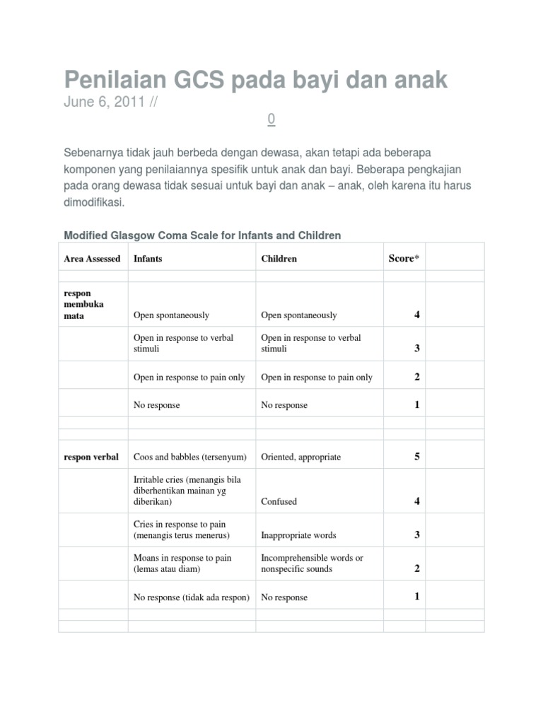 Penilaian GCS Pada Bayi Dan Anak | PDF