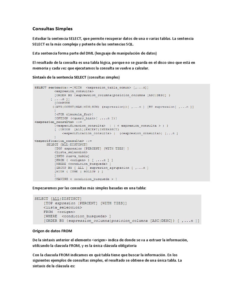 Introducción a Consultas SQL Básicas | PDF | Tabla (base de datos) | SQL