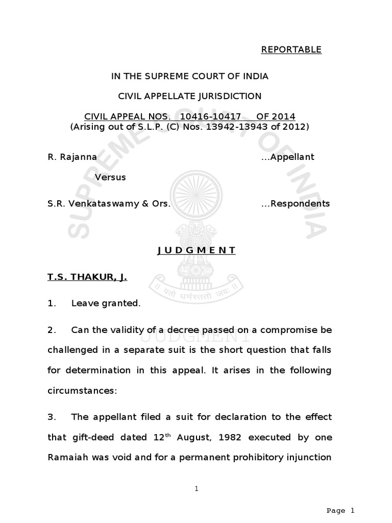 No Separate Suit Can Be Filed To Ascertain The Validity of A Compromise ...