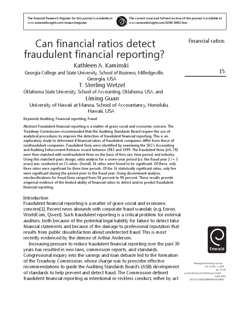 Financial Ratios and Fraud Detection | PDF | Fraud | Audit