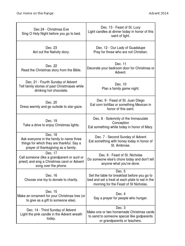 Advent 2014 Activity Chain | PDF
