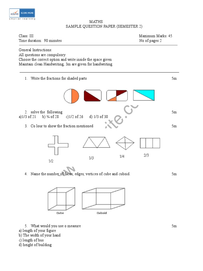 Class III Maths Sample Paper | PDF