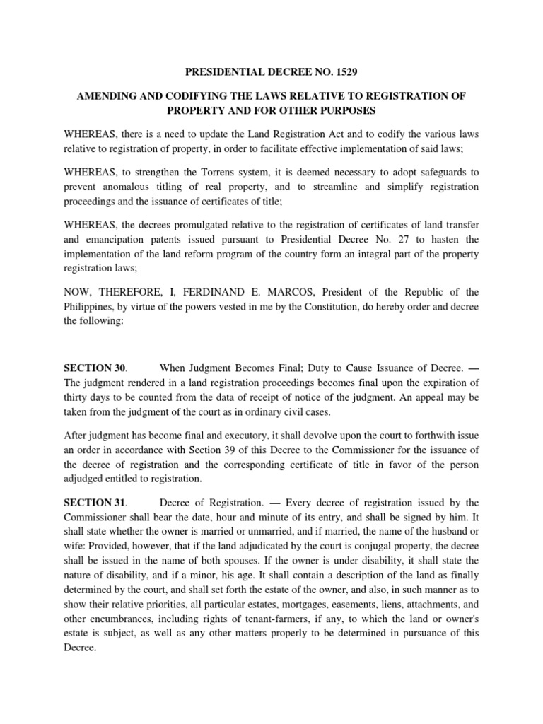 Selected Sections of PD 1529 | PDF | Decree | Judgment (Law)