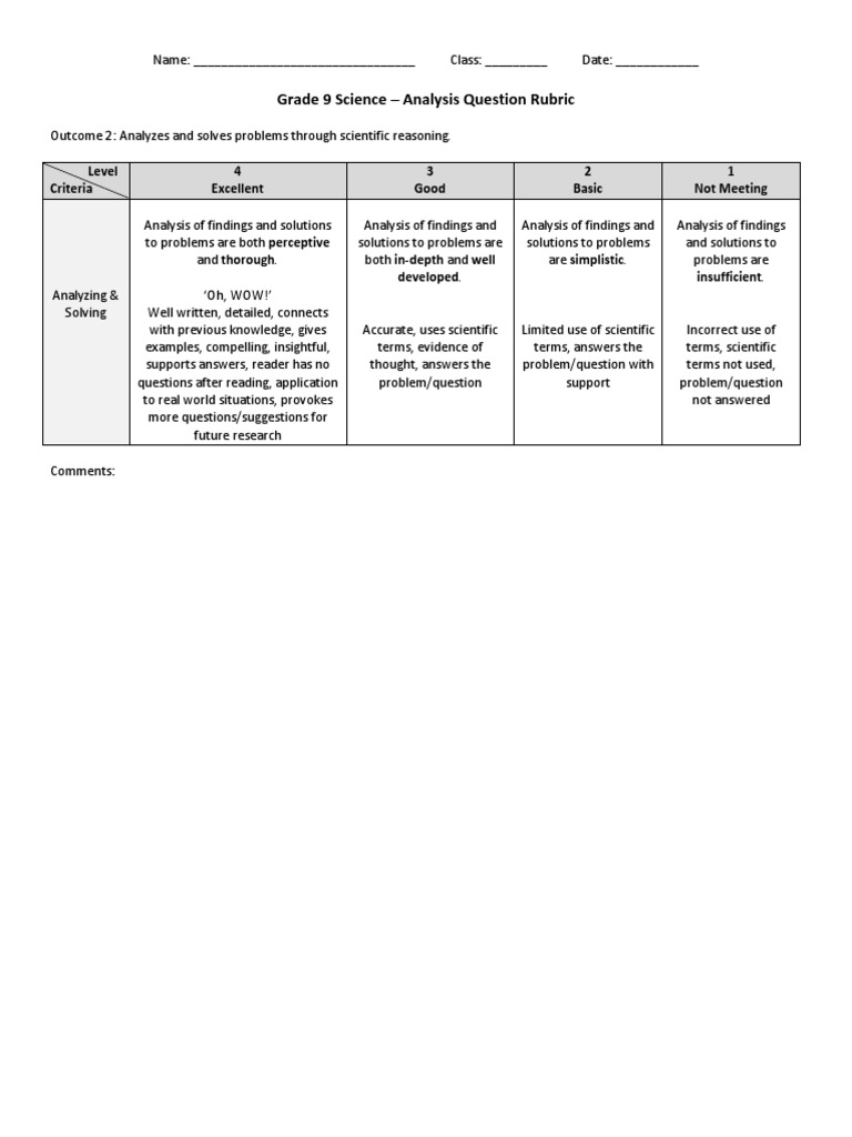 Analysis Question Rubric | PDF