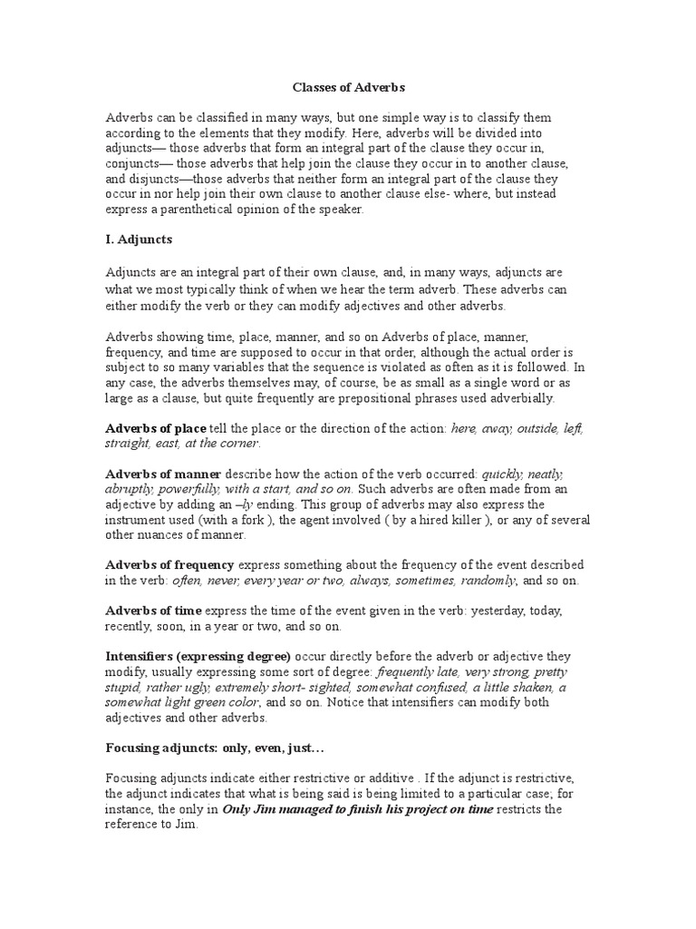 Adjuncts Disjuncts and Conjuncts | PDF | Adverb | Clause