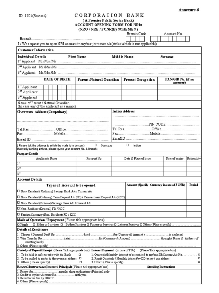 corp-nro | Identity Document | Deposit Account