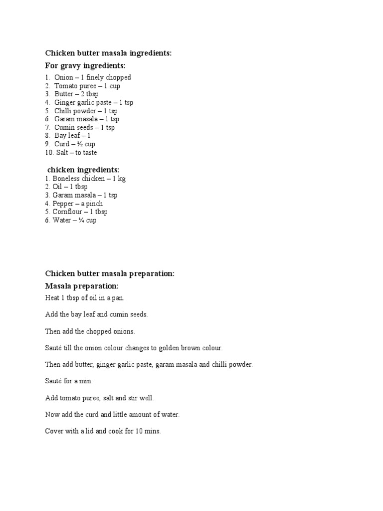 Chicken Butter Masala Ingredients | PDF | Ginger | Chili Pepper