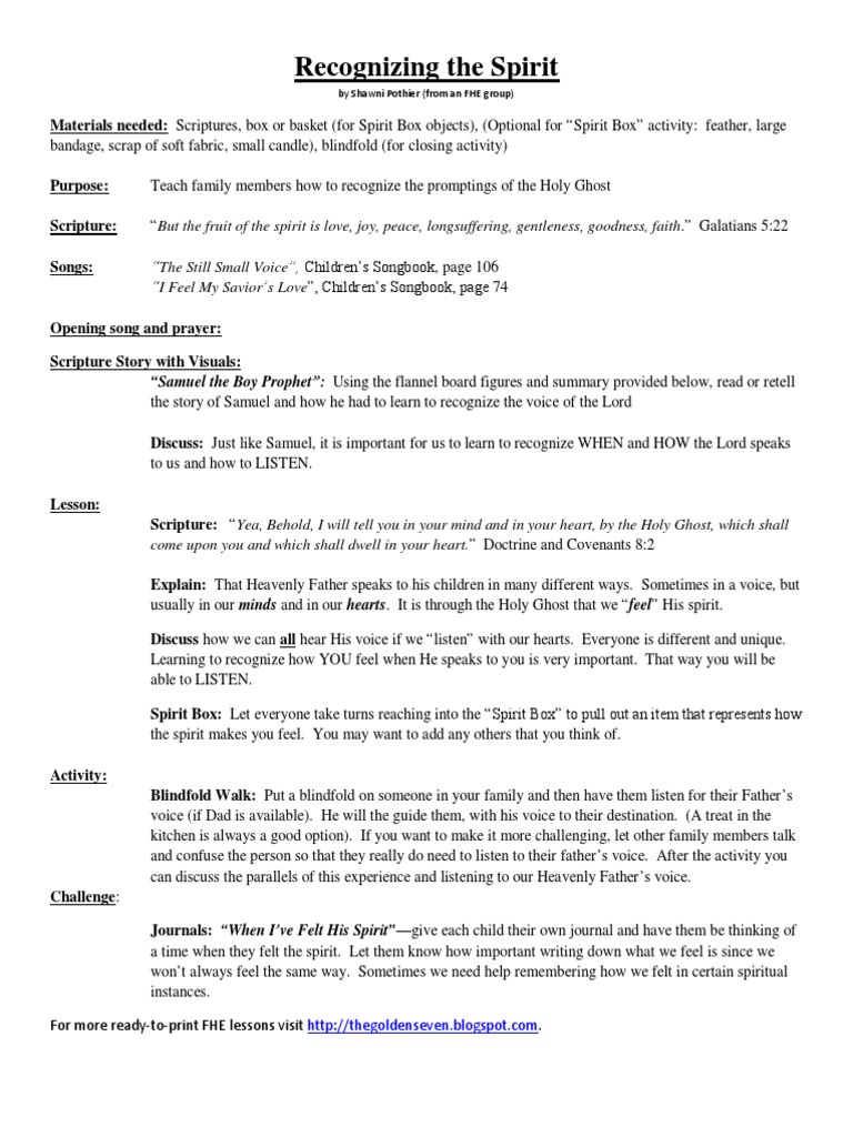 Recognizing The Spirit FHE Lesson | PDF | Samuel | Religious Behaviour ...