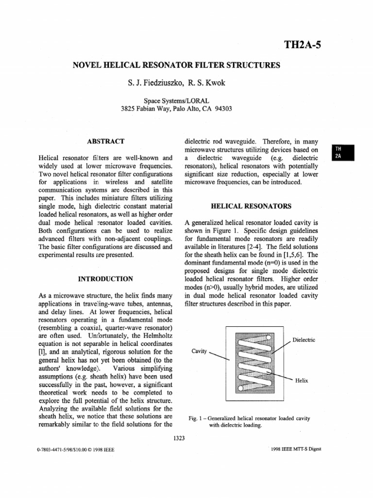 Novel Helical Resonator Filter Structures Helical Dual Ieee Mtts p1323 ...