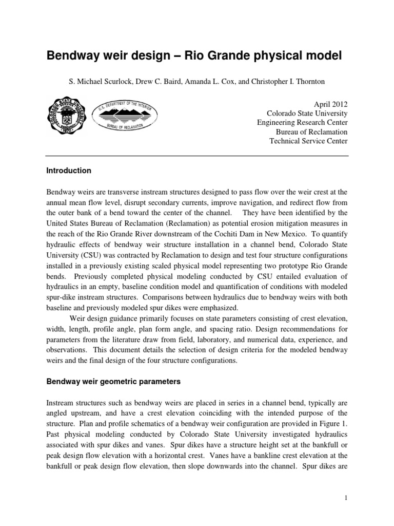 Bendway Weir Designrio Grande Physical Model PDF | PDF | Levee | Angle