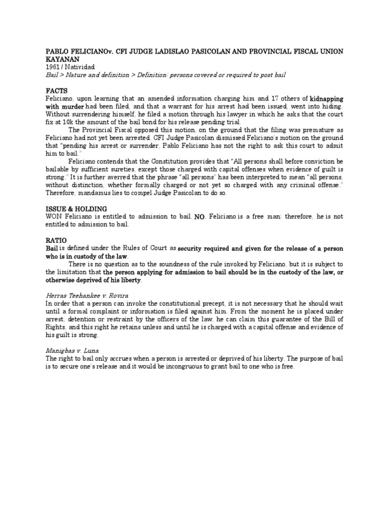 Bail Nature and Definition Definition Persons Covered or Required To ...