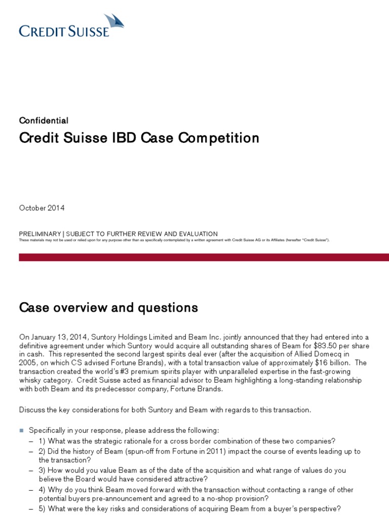 Credit Suisse IBD Case Competition | PDF | Credit Suisse | Taxes