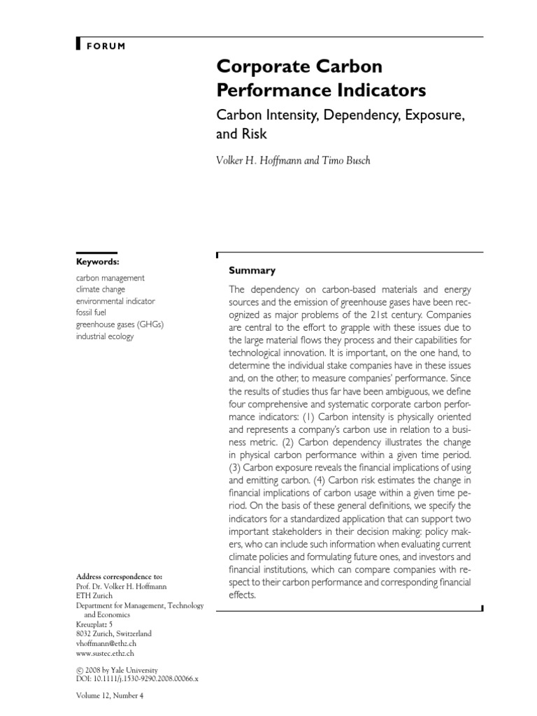 Corporate Carbon Performance Indicators Carbon Intensity, Dependency ...