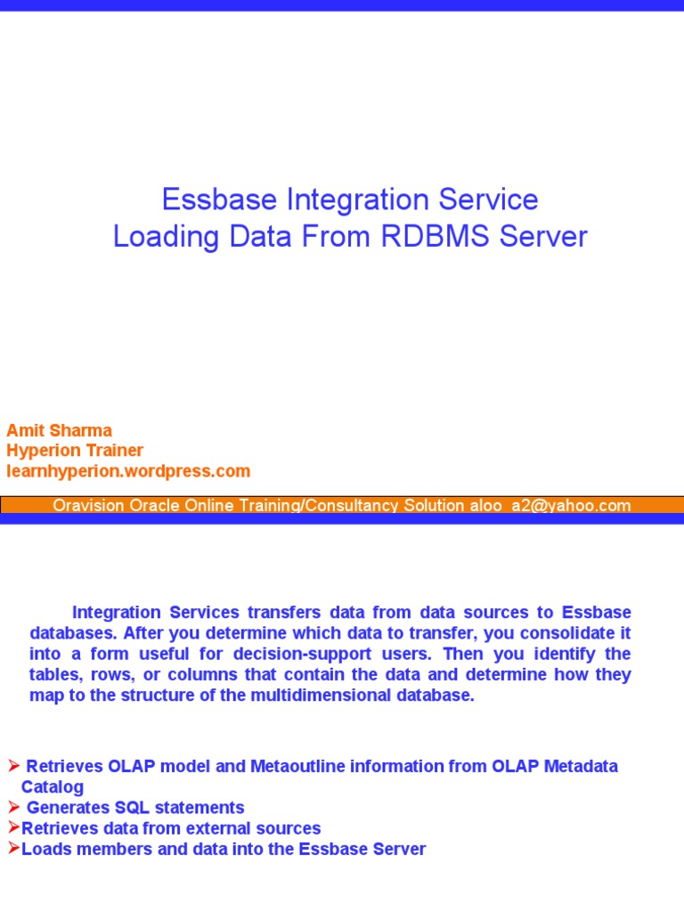 Essbase Cube Building | Oracle Database | Databases