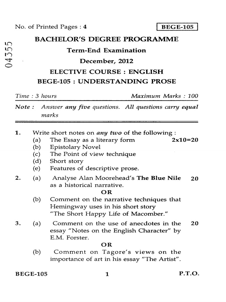 BEGE-105-EEG-05 IGNOU Papers | PDF | Essays | Short Stories