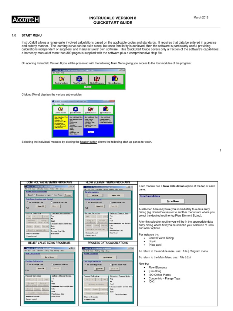InstruCalc8 QuickStart Guide | PDF | Valve | Flow Measurement