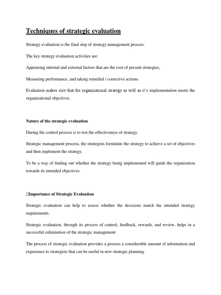 Techniques of Strategic Evaluation | PDF | Strategic Management | Swot ...