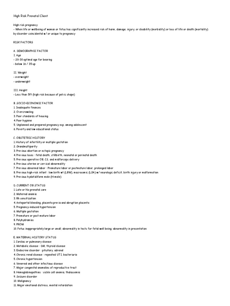 High Risk Prenatal Client | PDF | Fetus | Prenatal Development