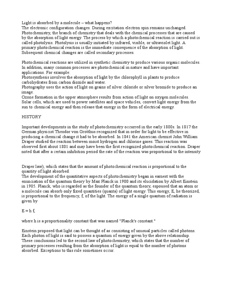 Photo Chemistry | PDF | Photochemistry | Chemical Reactions